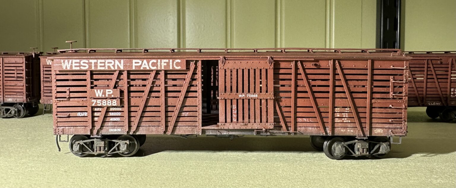 Western Pacific 40’ Pullman Stockcar, Wood Roof, Wood Number boards ...