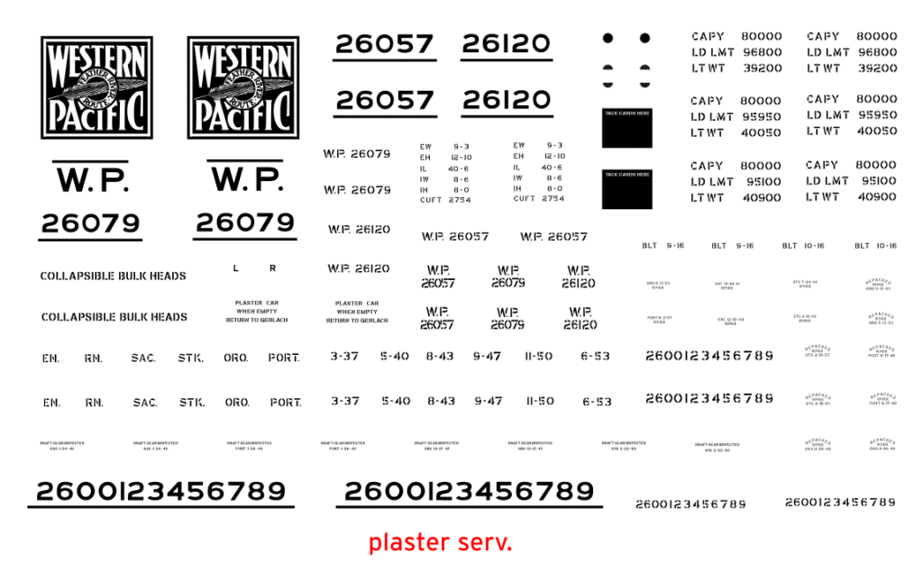 Western Pacific 40′ Plaster car with large herald – Lines West Products